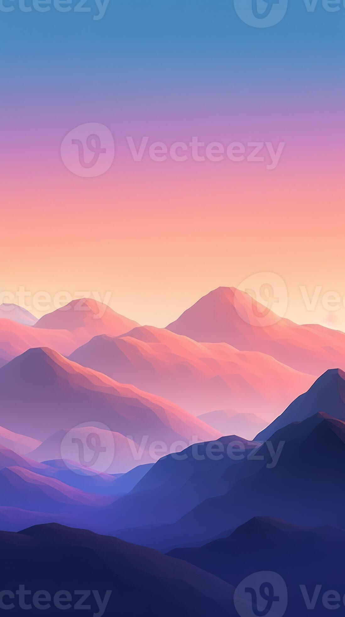 Soft Peach and Lilac Abstract Landscape with Mountains and Evening Sky ...