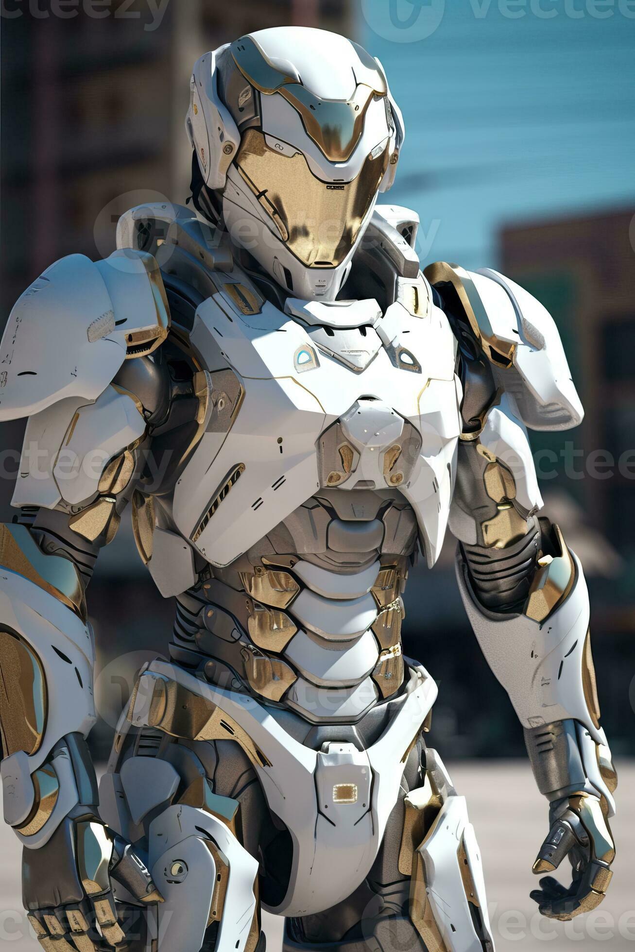 Futuristic Armor Sleek Metallic Advanced Technology For Combat