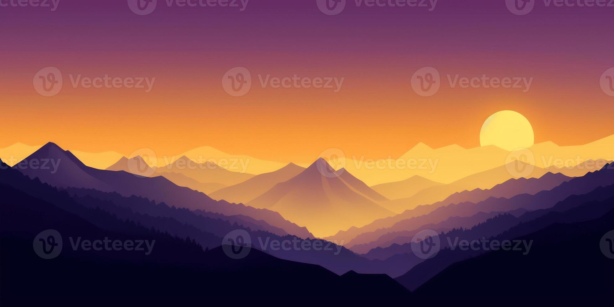 Golden Yellow and Deep Purple Minimalist Mountain Landscape Wallpaper ...