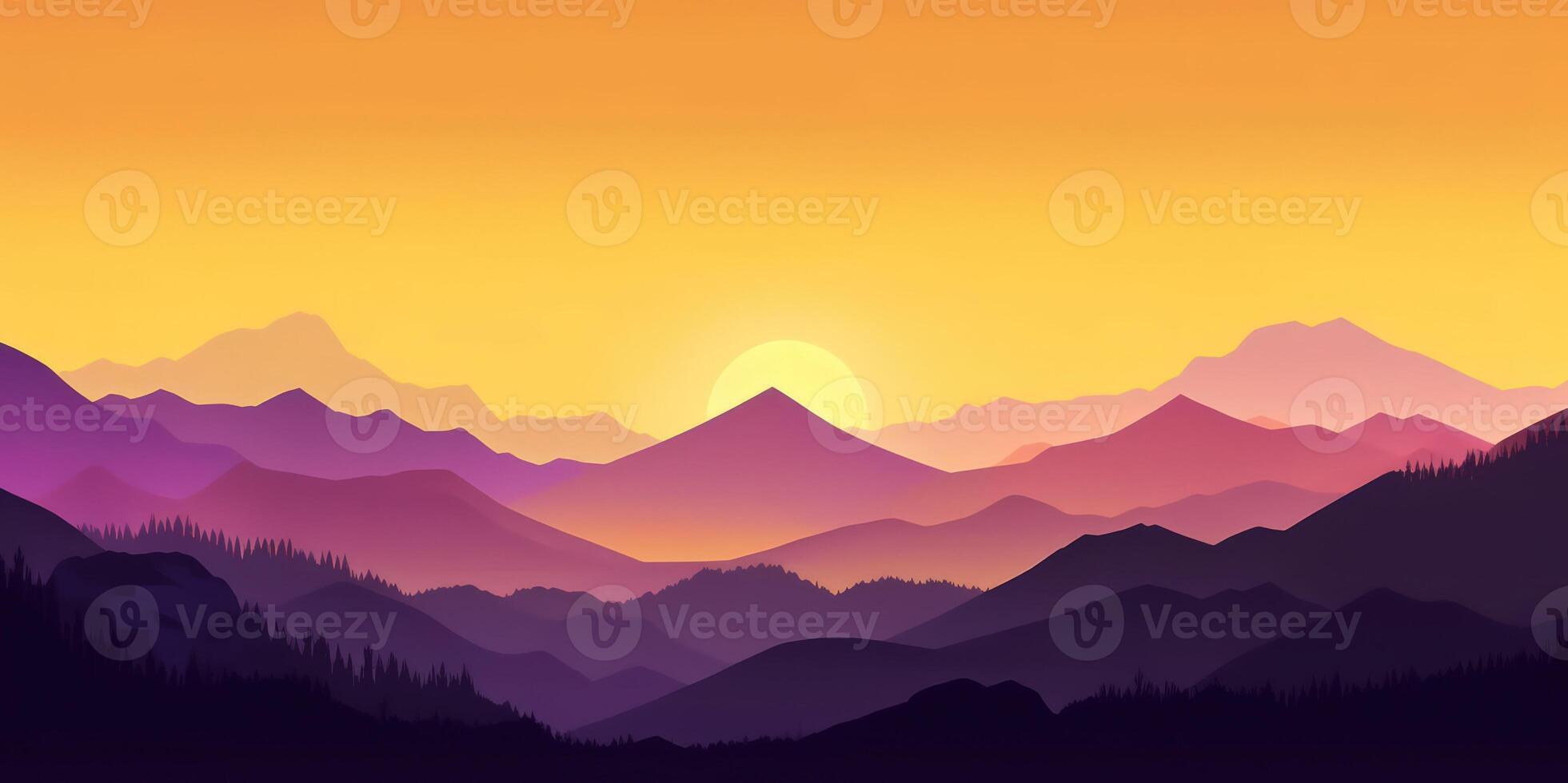 Golden Yellow and Deep Purple Minimalist Mountain Landscape Wallpaper ...