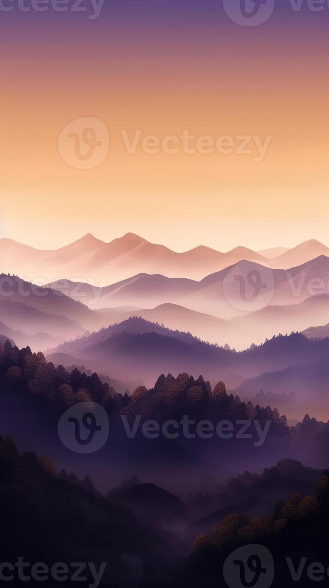 Golden Yellow and Deep Purple Minimalist Mountain Landscape Wallpaper ...