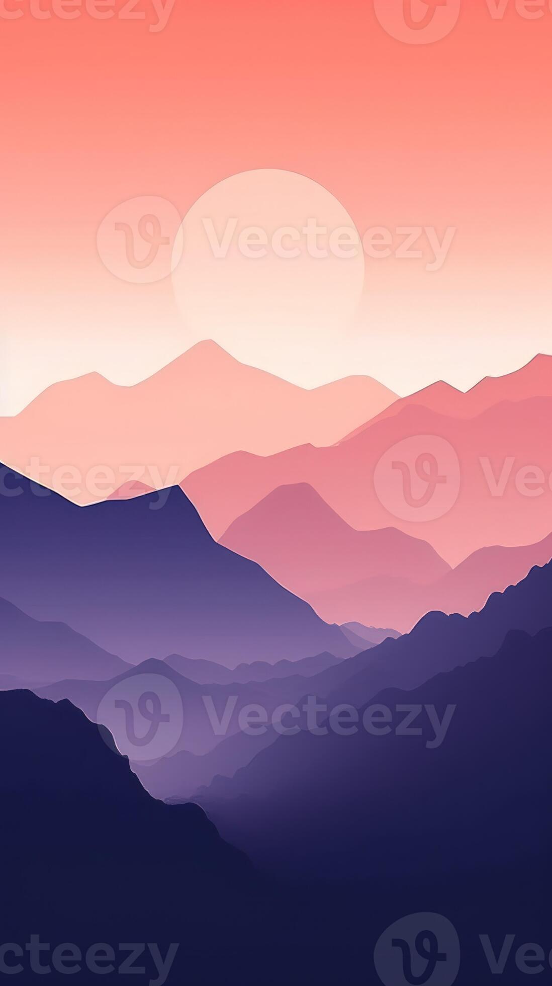 Warm Coral and Lavender Minimalist Mountain Landscape Wallpaper AI ...