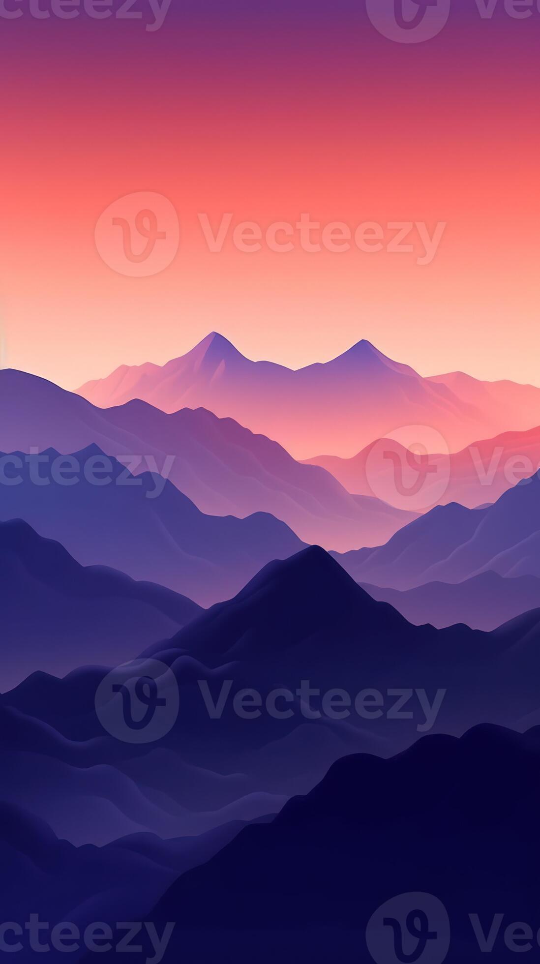 Vibrant Orange and Deep Violet Minimalist Mountain Landscape Wallpaper ...