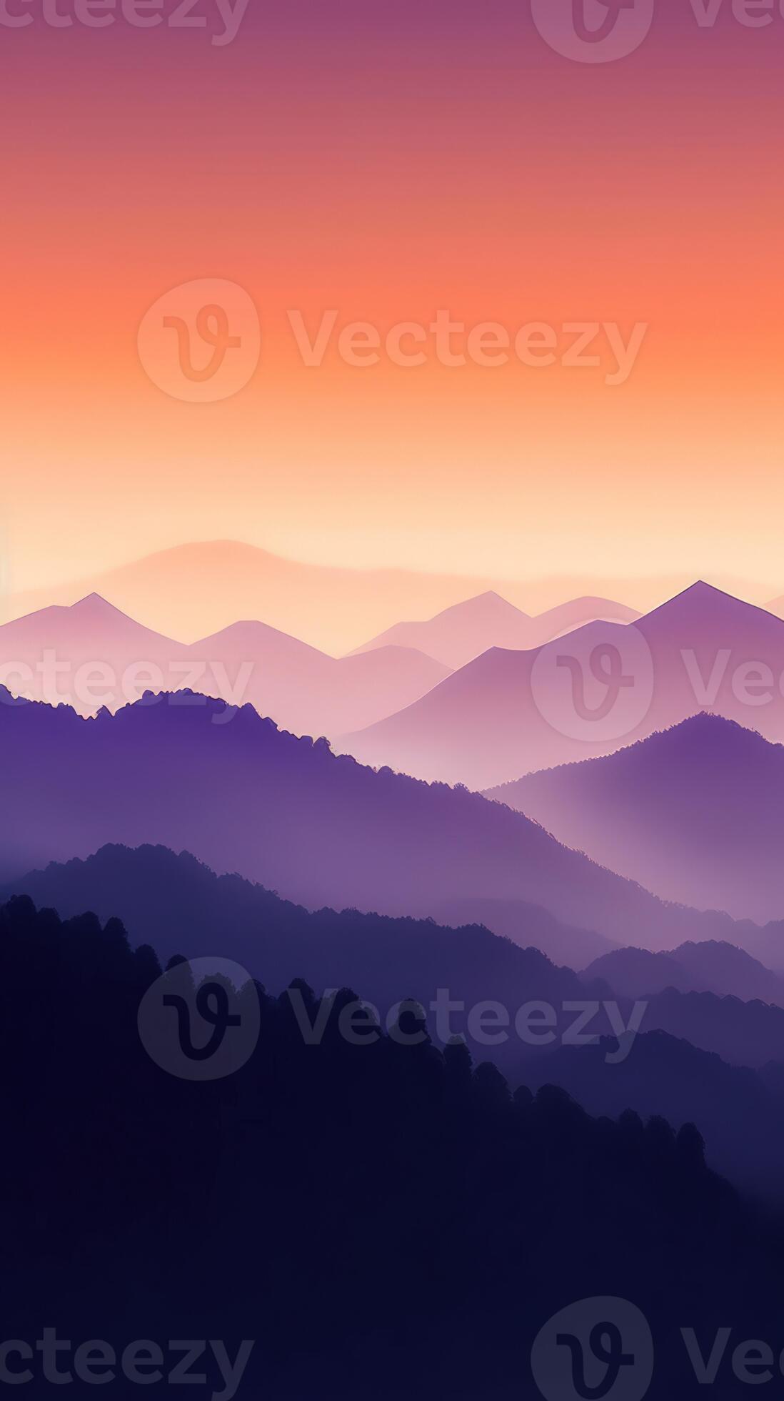 Warm Orange and Deep Purple Minimalist Mountain Landscape Wallpaper AI ...