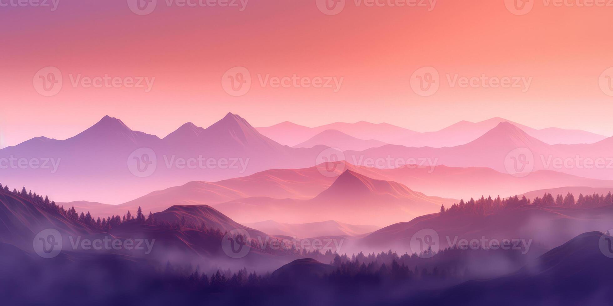 Warm Coral and Lavender Minimalist Mountain Landscape Wallpaper AI ...