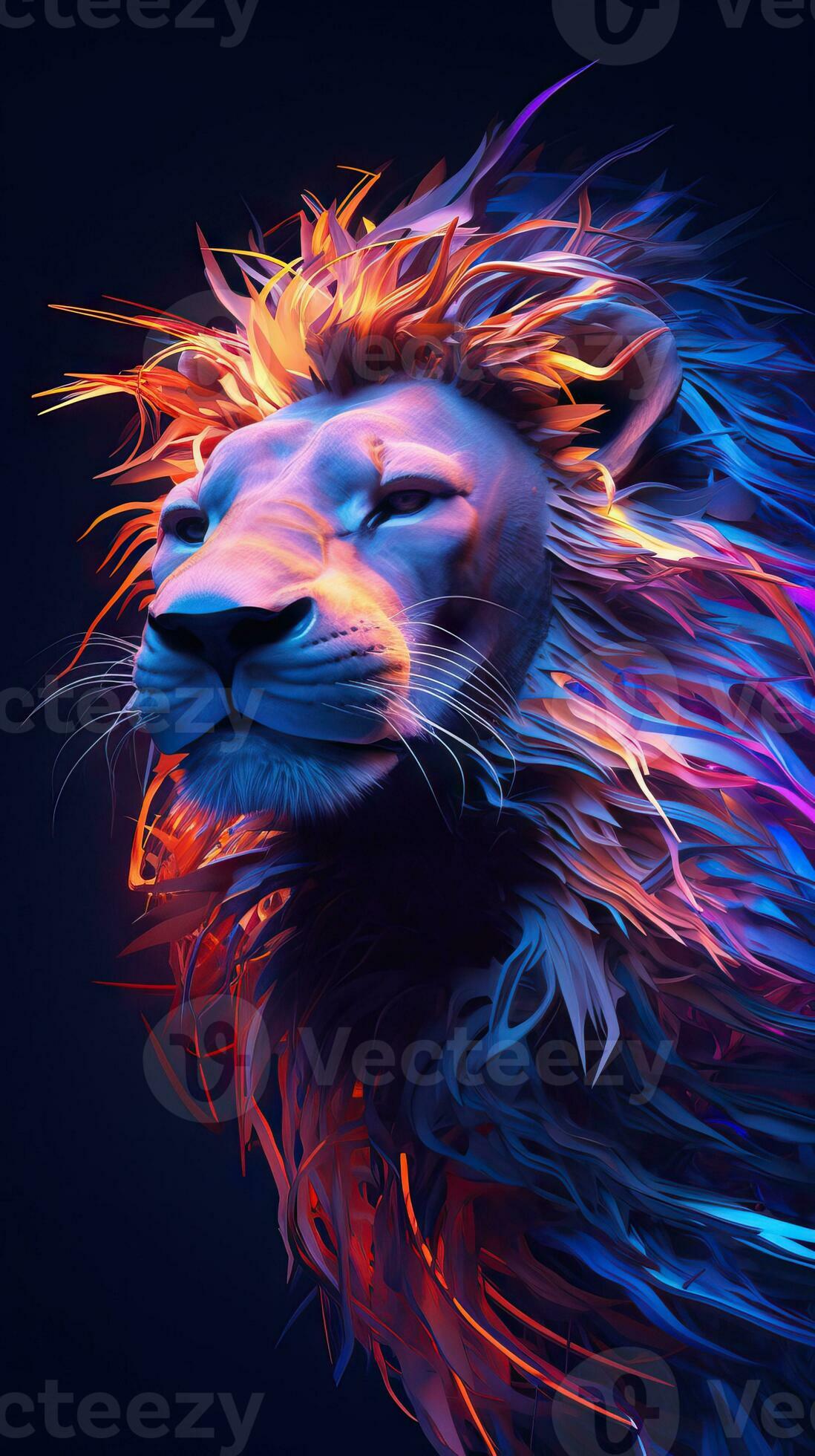 Mesmerizing Neon Lion In Dynamic Composition With Dramatic Lighting Generative Ai 29985816 Stock