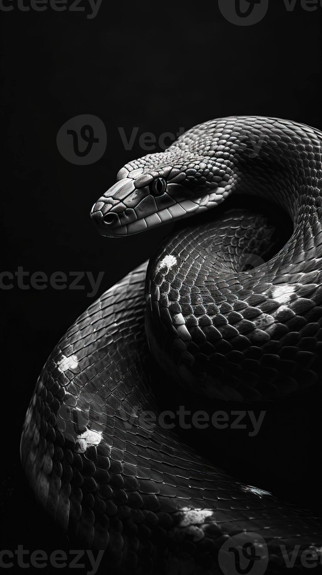 Sleek Black and White Snake on Dark Background Generative AI 29986814 Stock Photo at Vecteezy