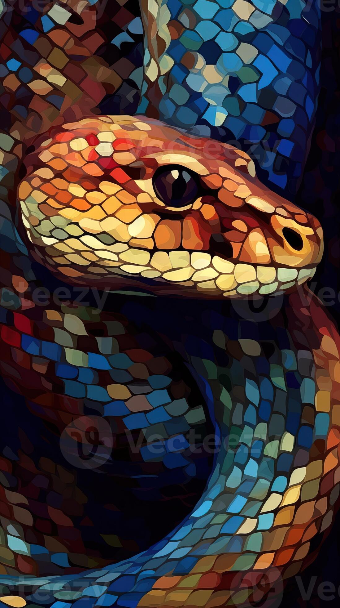 Stained Glass Snake on Dark Background Generative AI 29986836 Stock ...