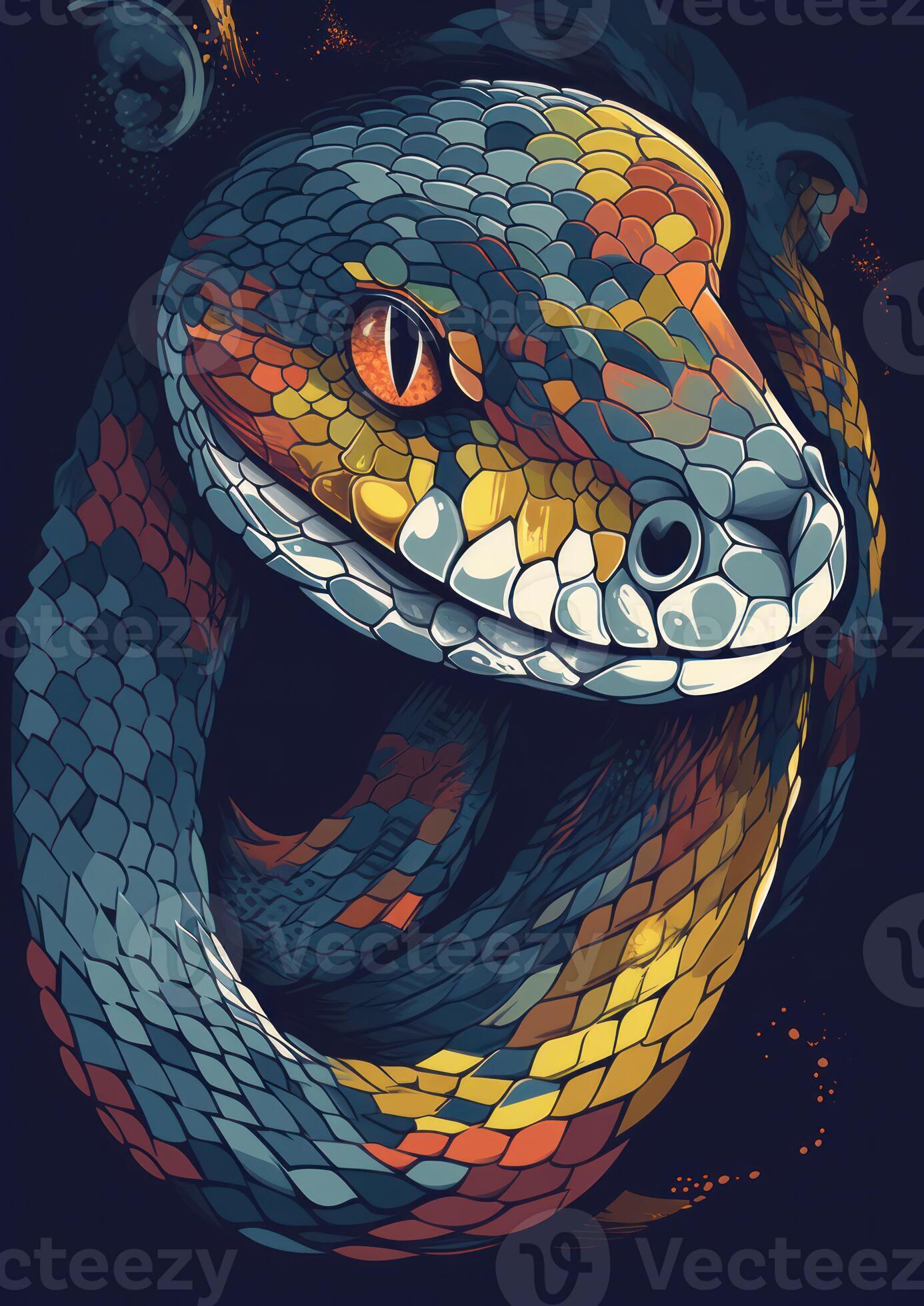 Serpents Gaze Flat Vector Illustration of a Snake Head Generative AI ...