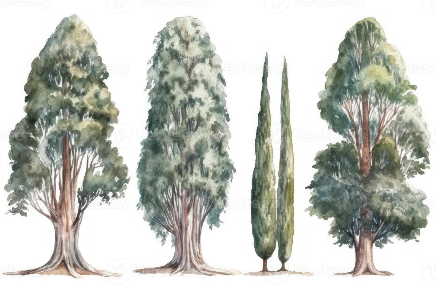 HandDrawn Watercolor Cypress Trees Collection for Forest Landscapes ...