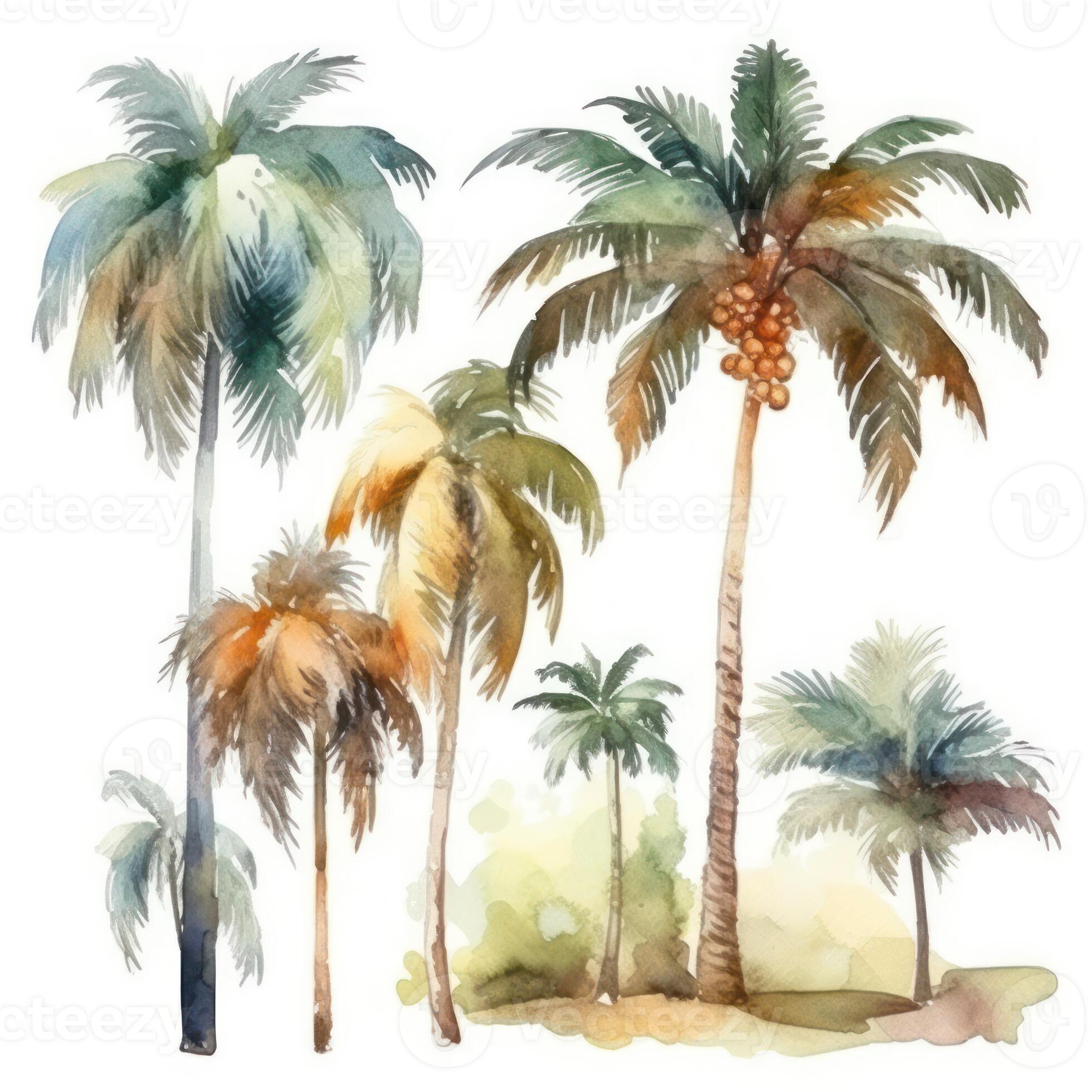 Tropical Paradise HandDrawn Watercolor Palm Trees Collection Generative ...