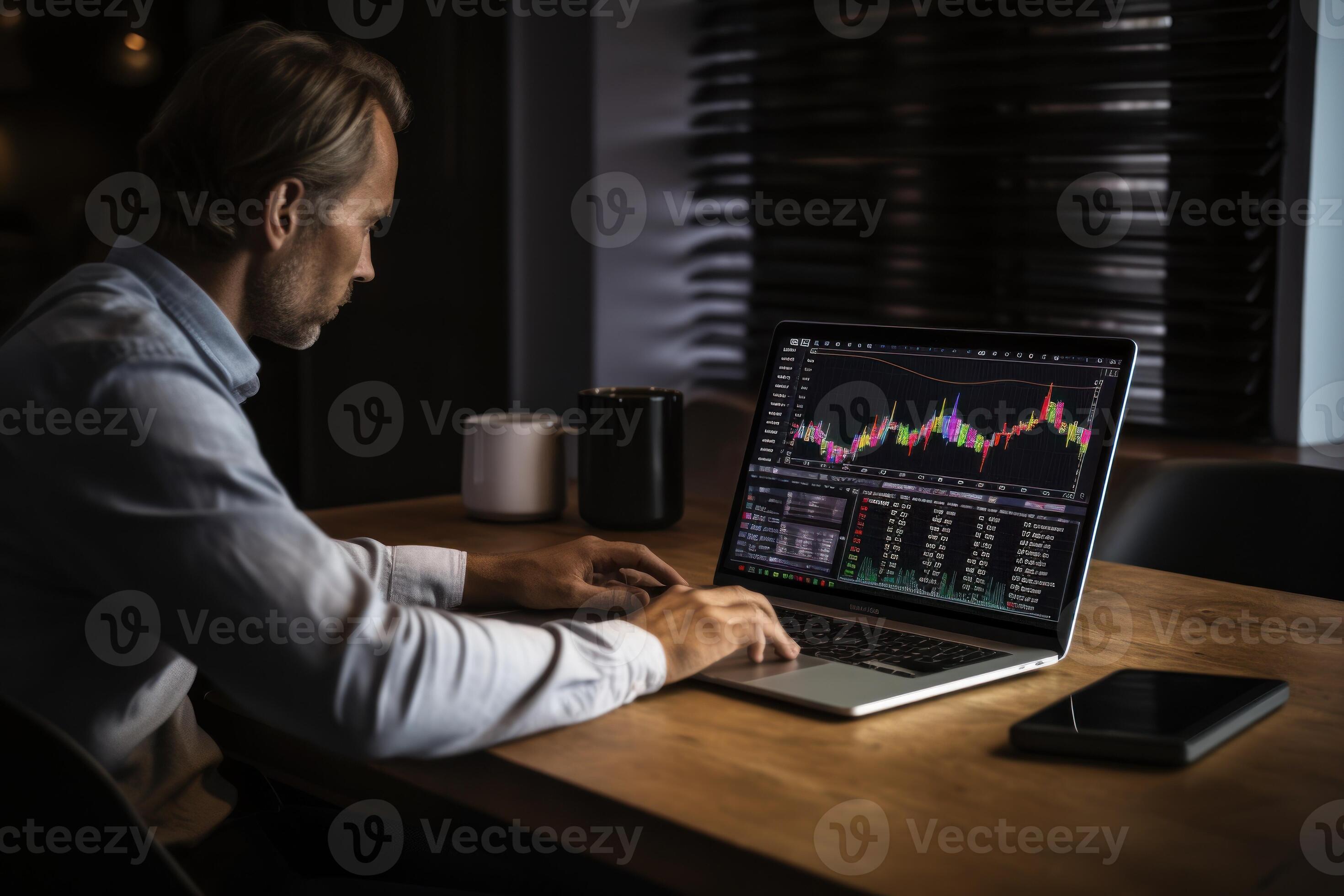 Businessman Working on Laptop with Charts and Notes at Desk AI ...