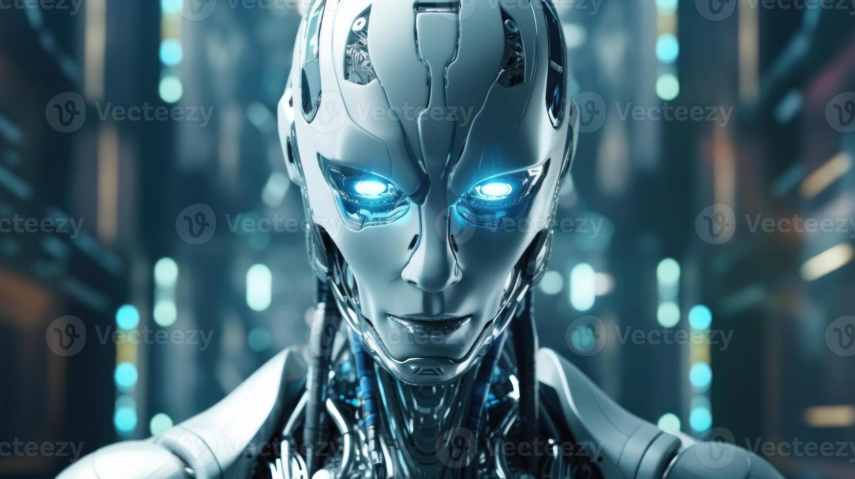 Futuristic Android Robot Operating Advanced Machine AI Generated ...
