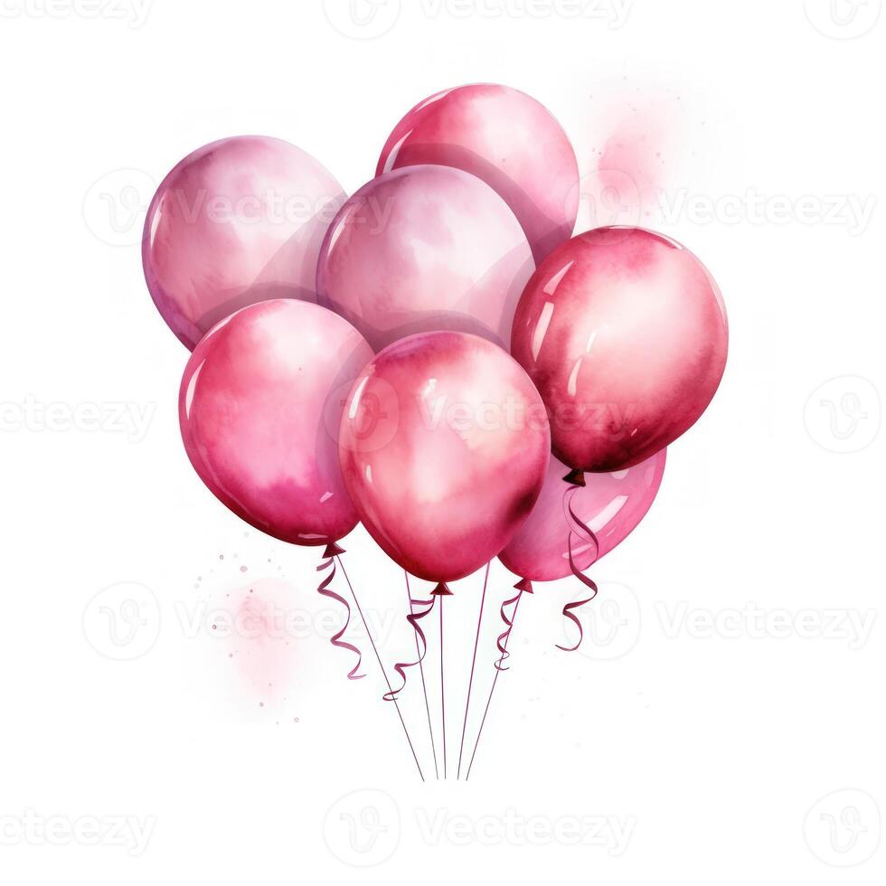 Colorful Watercolor Pink Balloons Clipart on White Background AI ...
