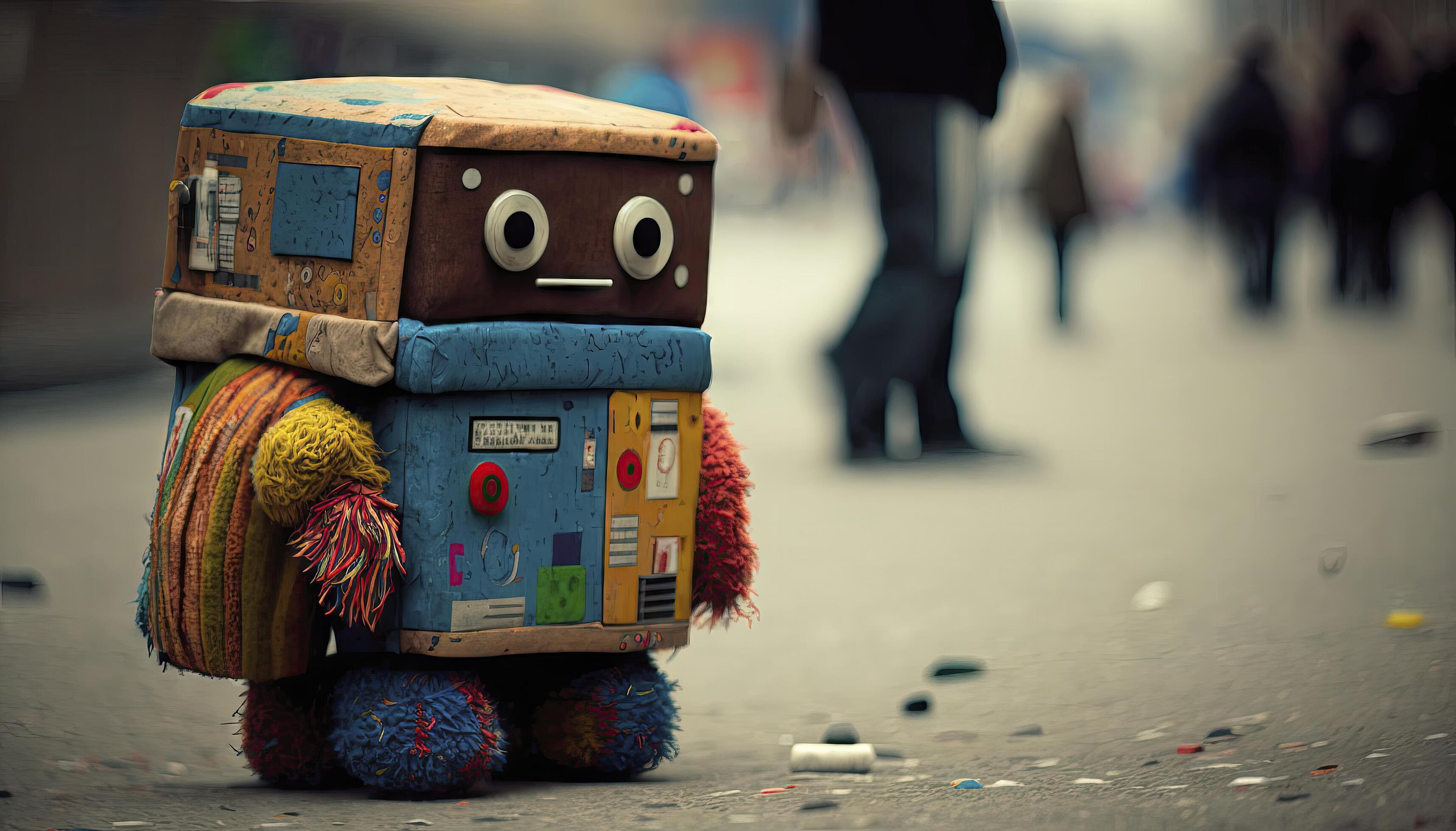 Colorful Junk Art Googleinspired Robot Made from Scrap Materials AI ...