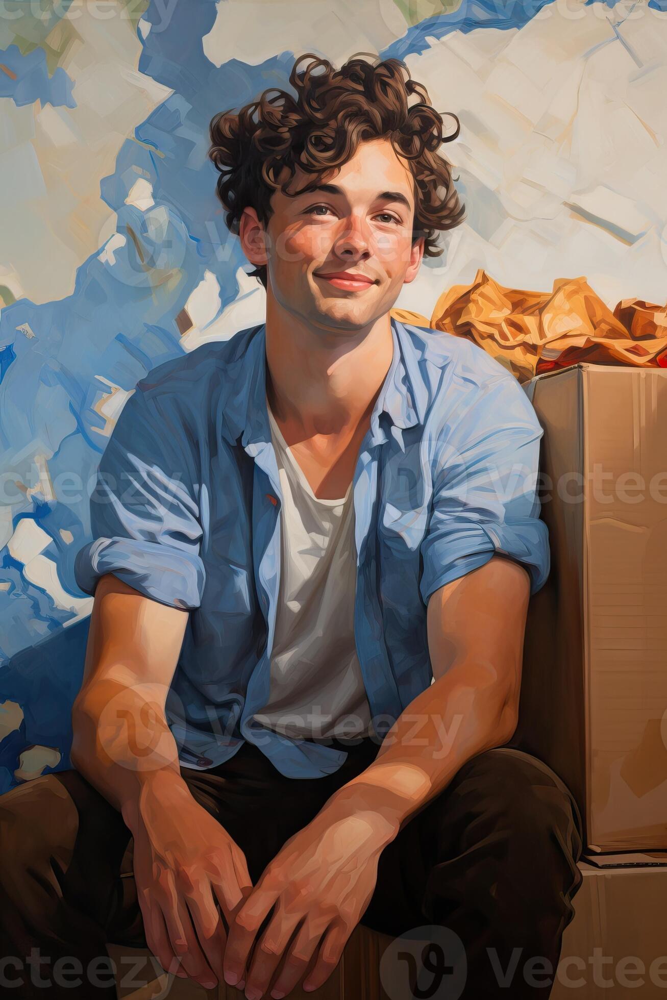 Sympathetic and Shy Young Teenager with Curly Hair AI Generated ...