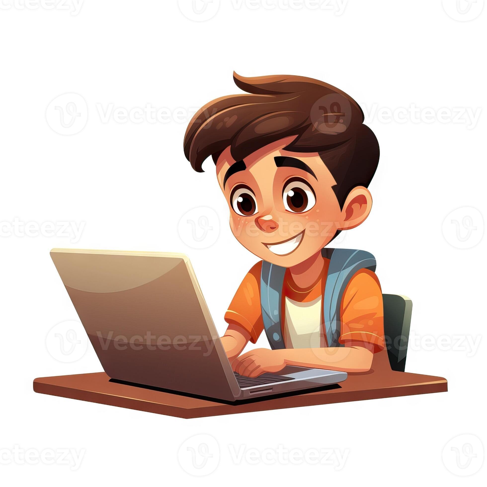 Young child using laptop in a minimalistic flat design AI Generated ...