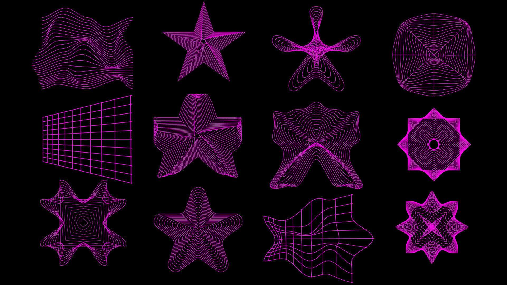 set of Vector Y2K Wireframe elements, grid lines in pink. retro 00s, 80s or 90s style wireframes ...
