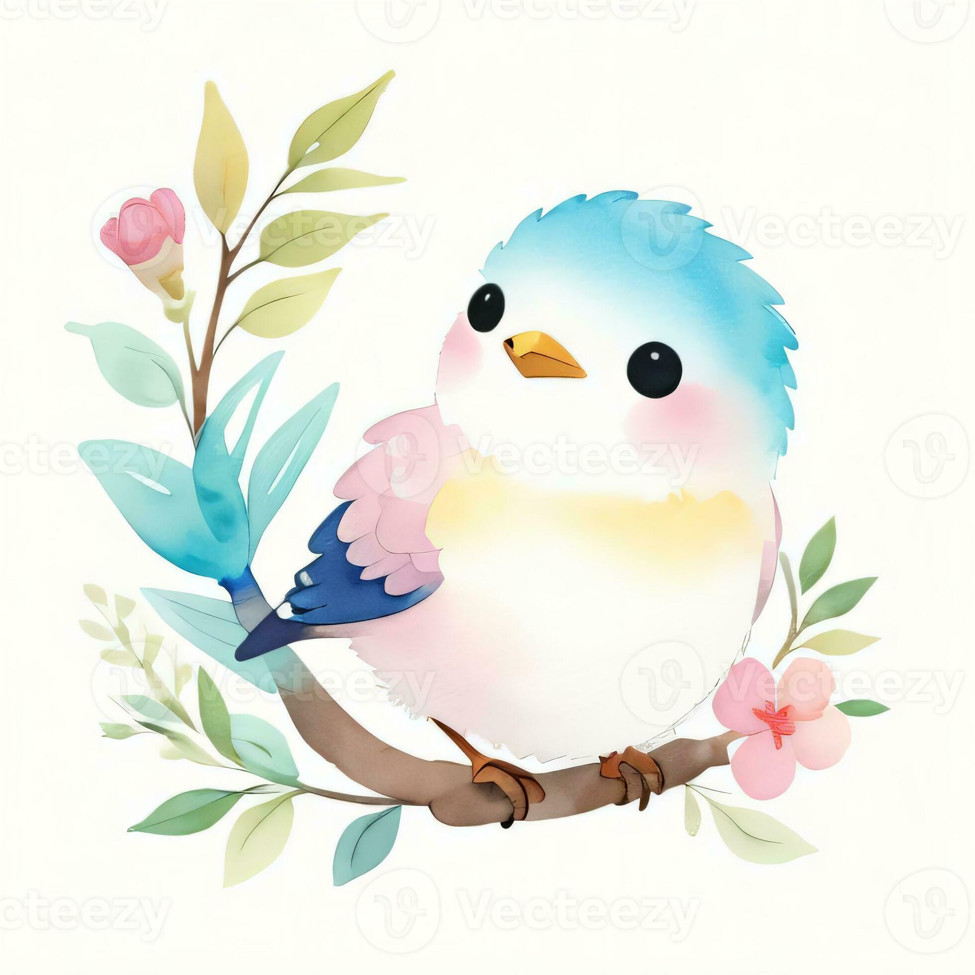 Watercolor children illustration with cute bird clipart 30011255 Stock ...