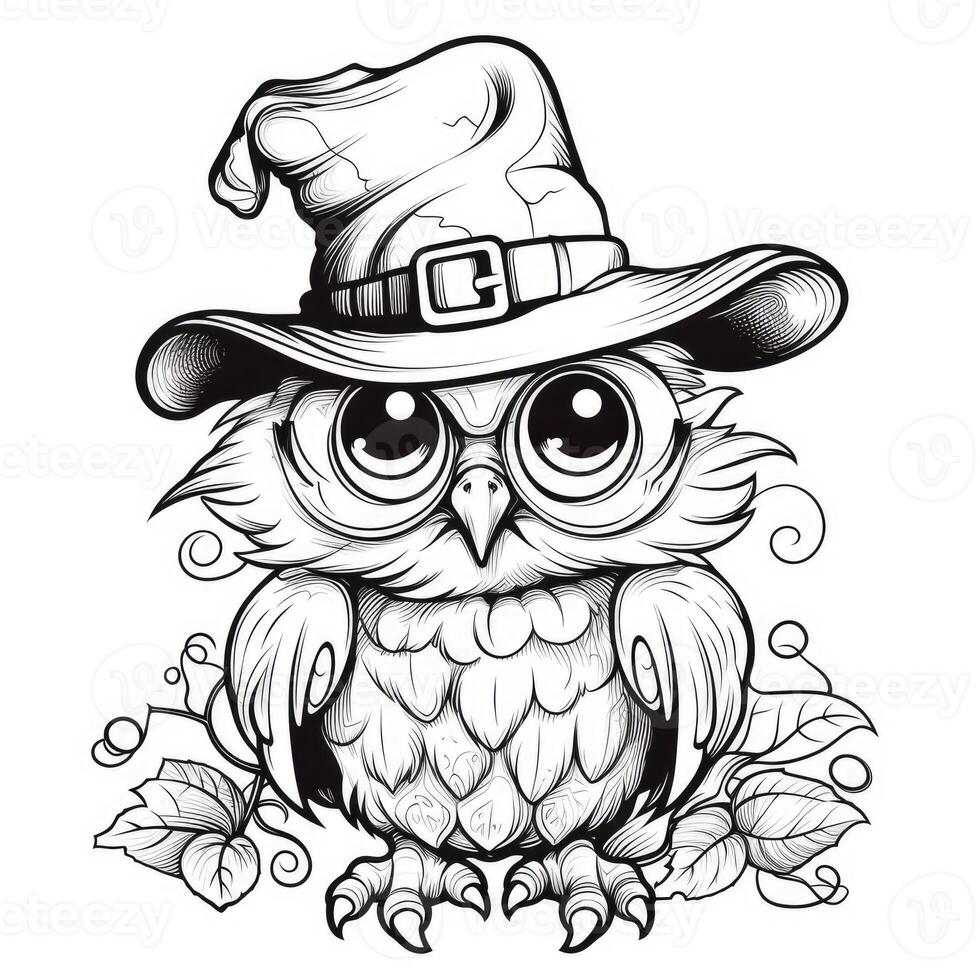 owl simple children coloring page Halloween cute white background book ...