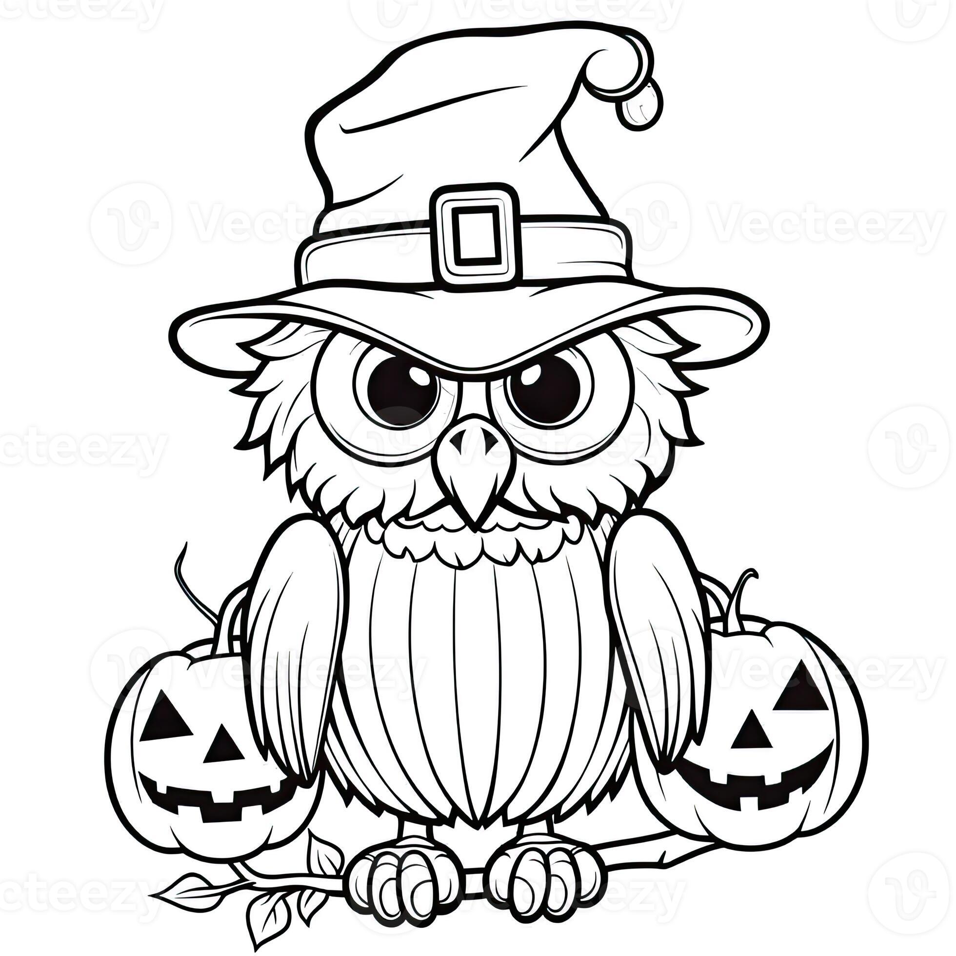 owl simple children coloring page Halloween cute white background book ...