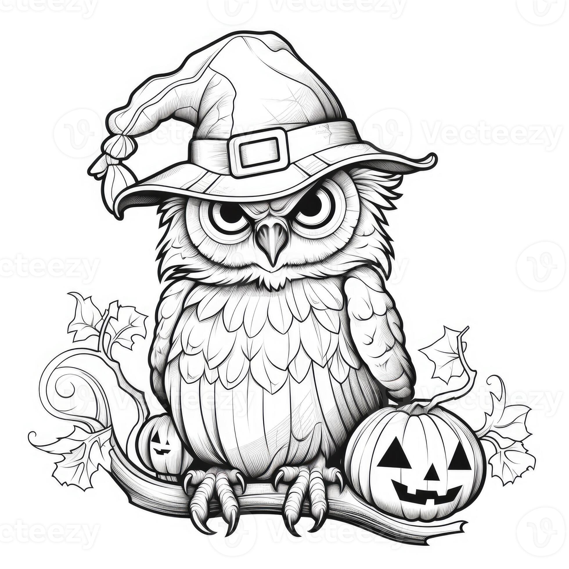 owl simple children coloring page Halloween cute white background book ...