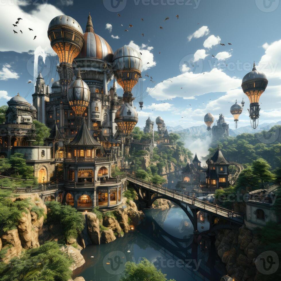mysterious steampunk landscape alien planet mechanism pipes gears ... mysterious steampunk landscape alien planet mechanism pipes gears ...