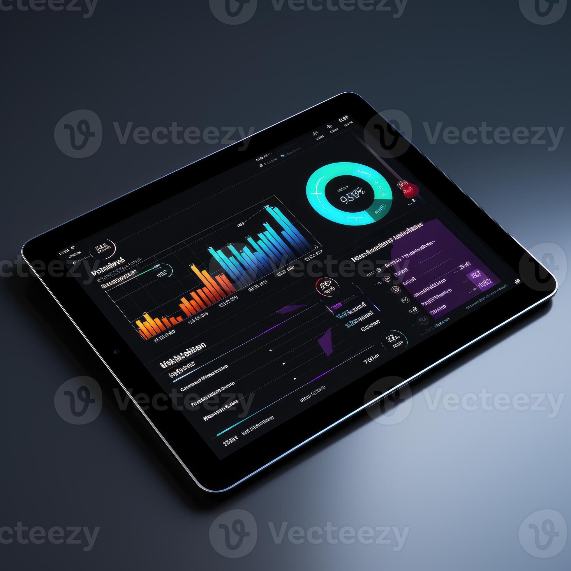 tablet mockup UI interface statistic graph diagram screen website ...