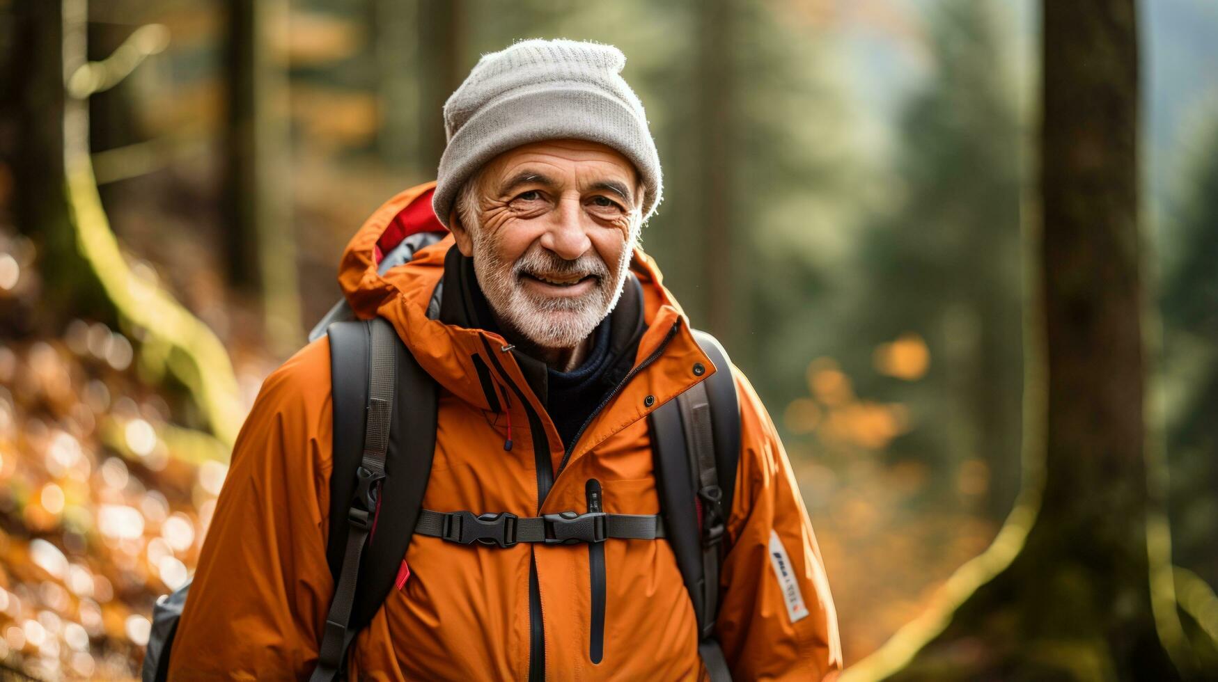 Older man hiking in nature with a walking stick 30049436 Stock Photo at Vecteezy