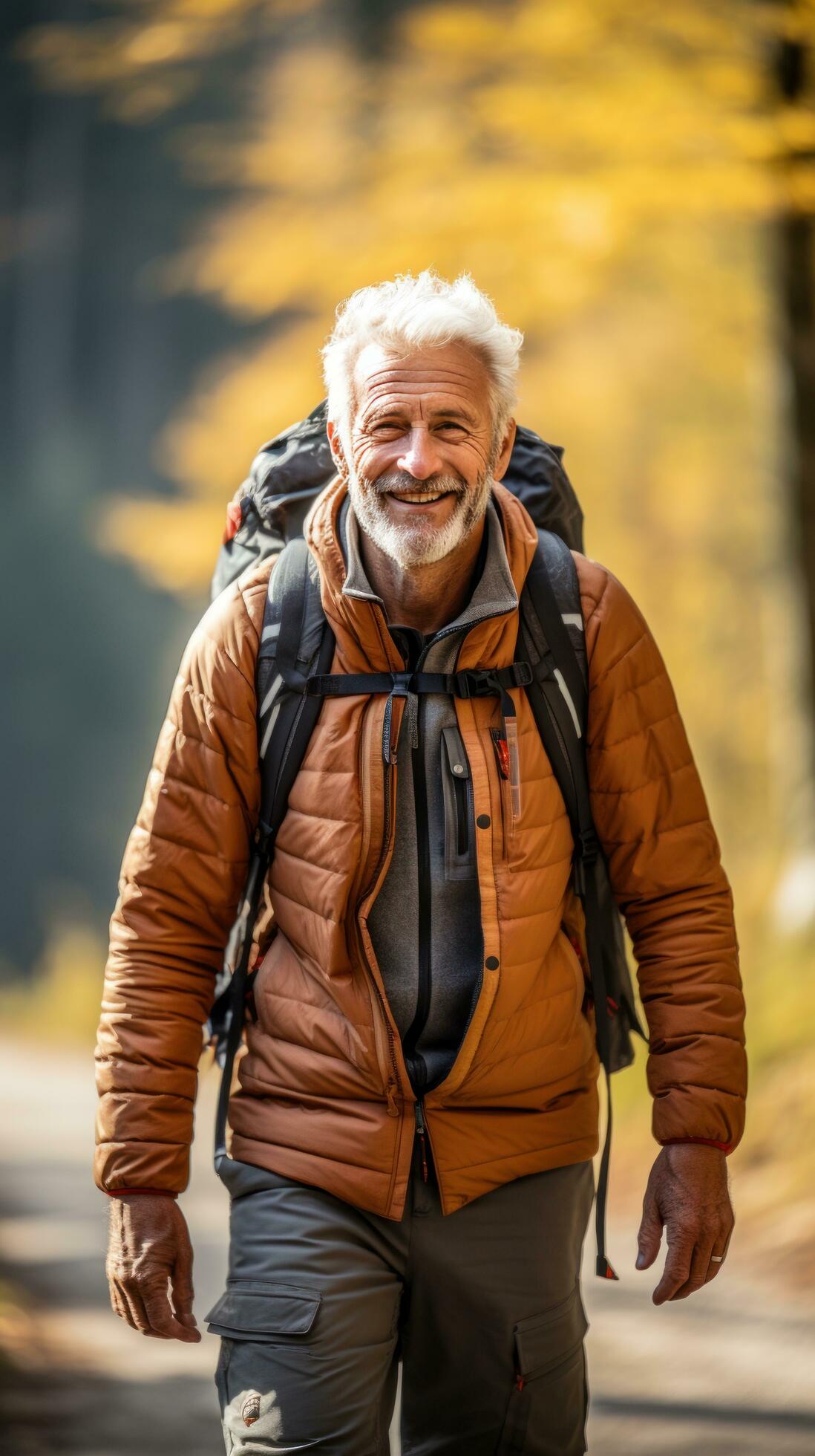 Older man hiking in nature with a walking stick 30049612 Stock Photo at Vecteezy