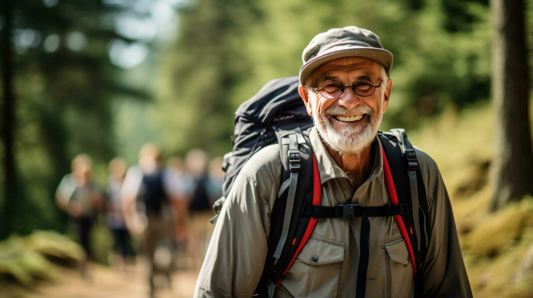 Older man hiking in nature with a walking stick 30049763 Stock Photo at Vecteezy