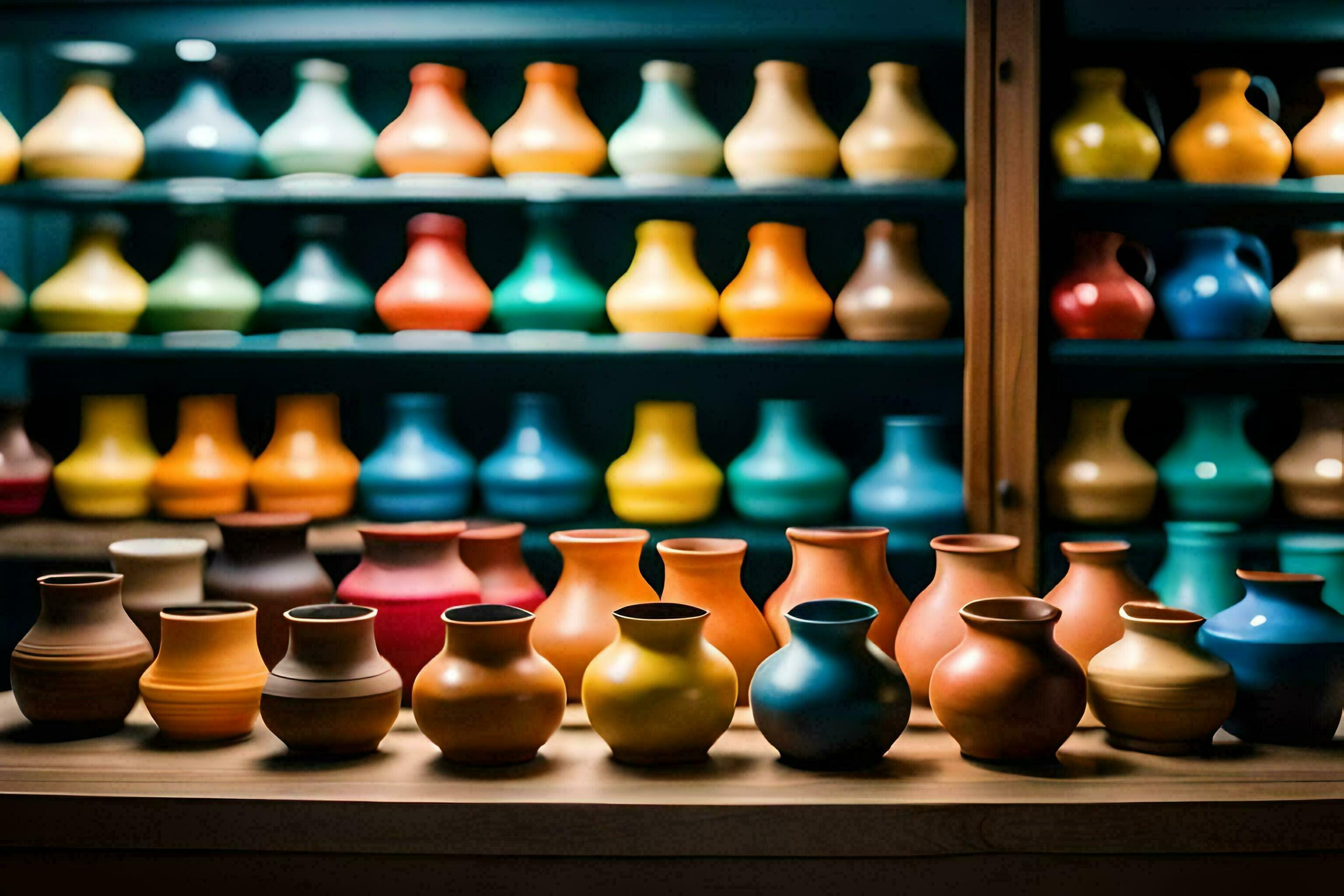 colorful vases on display in a shop. AI-Generated 30108498 Stock Photo ...