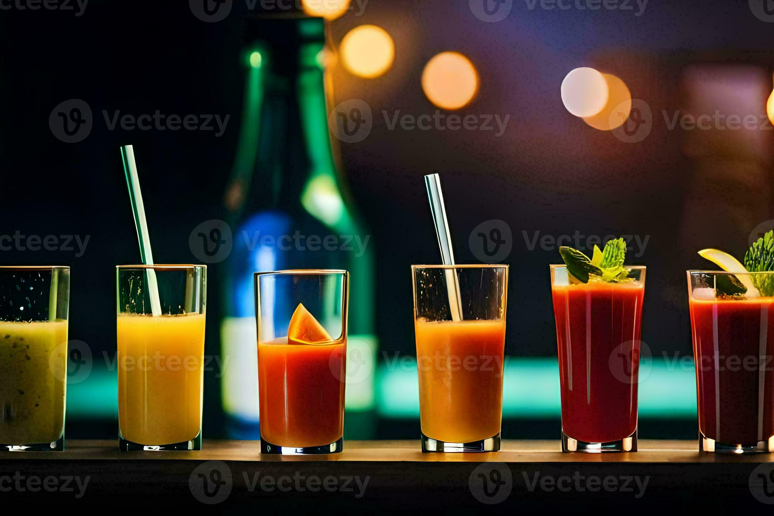 a row of drinks with straws and ice. AI-Generated 30152778 Stock Photo at Vecteezy