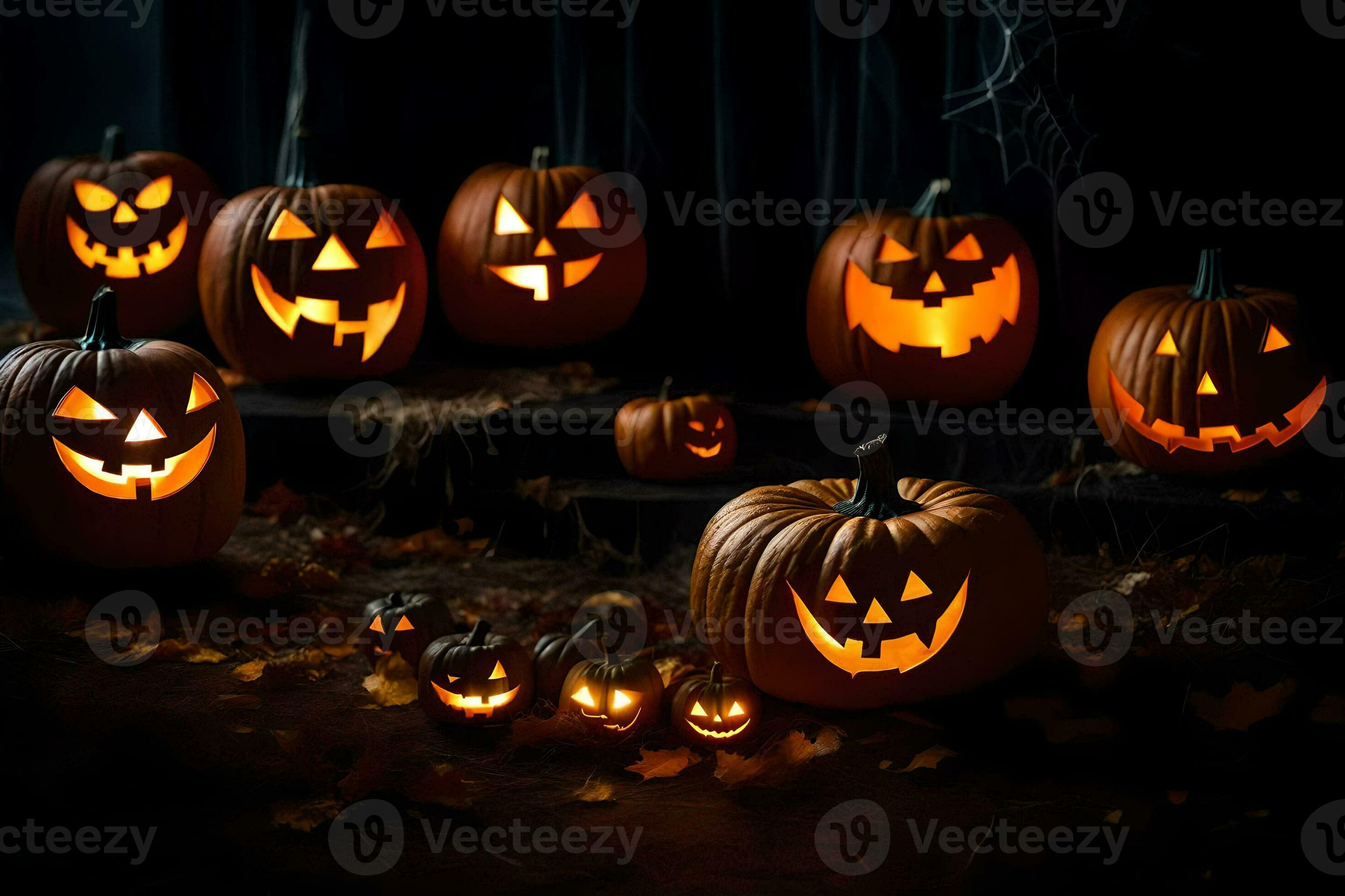 halloween pumpkins with carved faces and jack o lanterns. AI-Generated 30168920 Stock Photo at ...