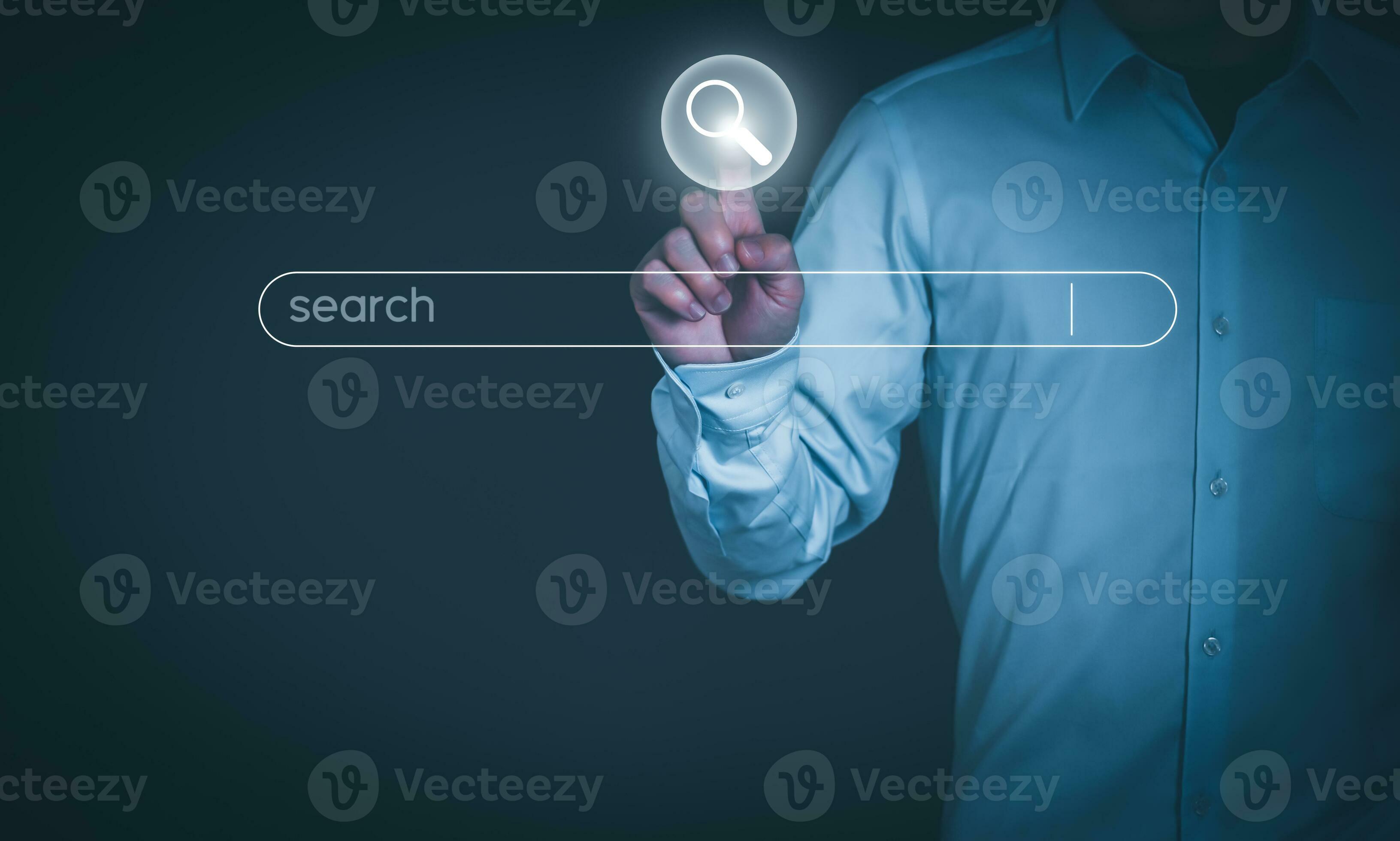 Information search technology, search engine optimization, male hand ...