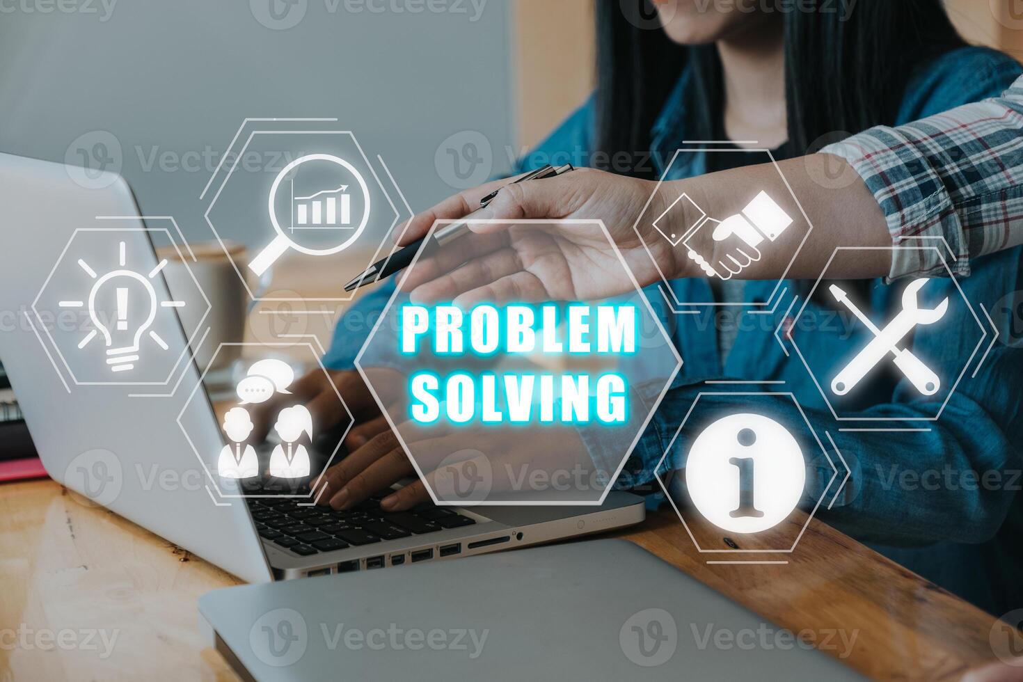 Problem solving concept, Business team working on laptop compuer on ... Problem solving concept, Business team working on laptop compuer on ...