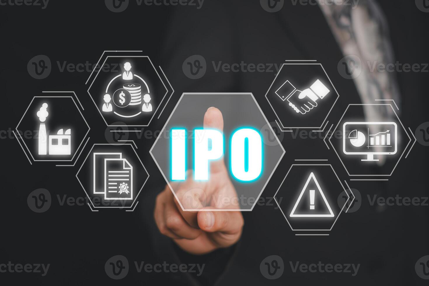 IPO, Initial Public Offering concept, Business woman hand touching ... IPO, Initial Public Offering concept, Business woman hand touching ...