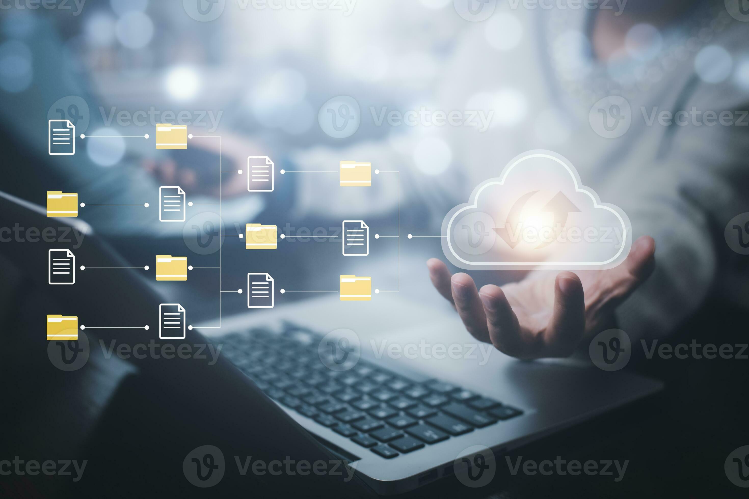 Business people using laptop with cloud computing system , Storage and data transfer Cloud ...