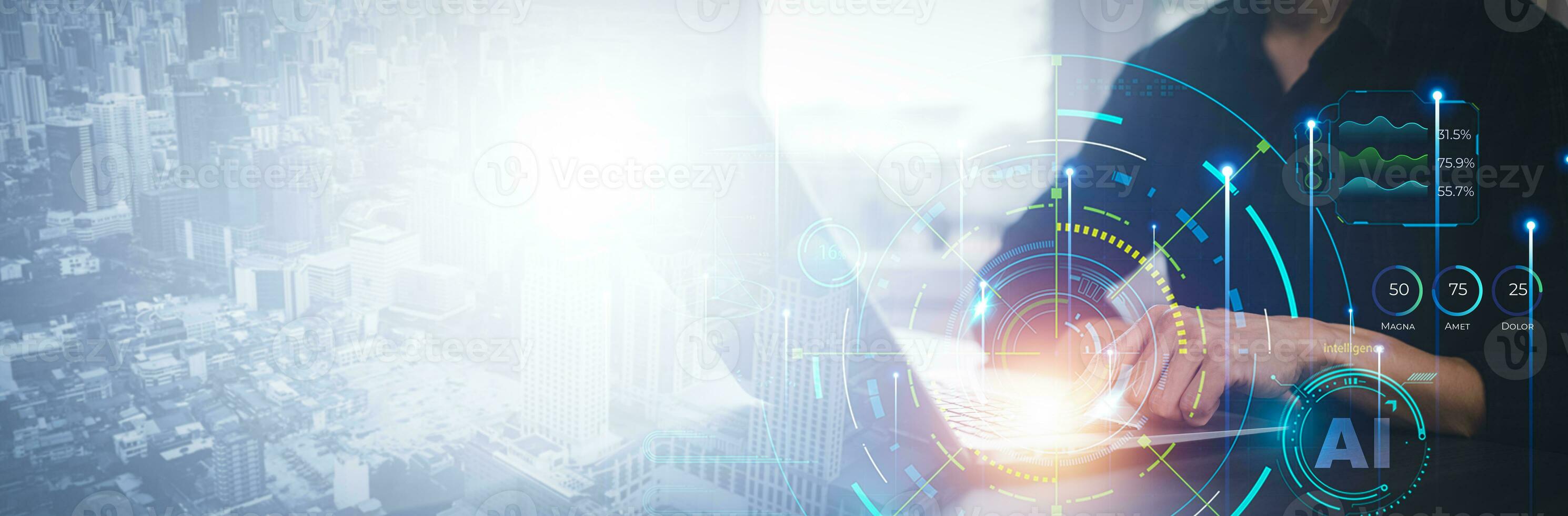 Programmer people working and touch virtual screen AI, artificial intelligence software engineer ...