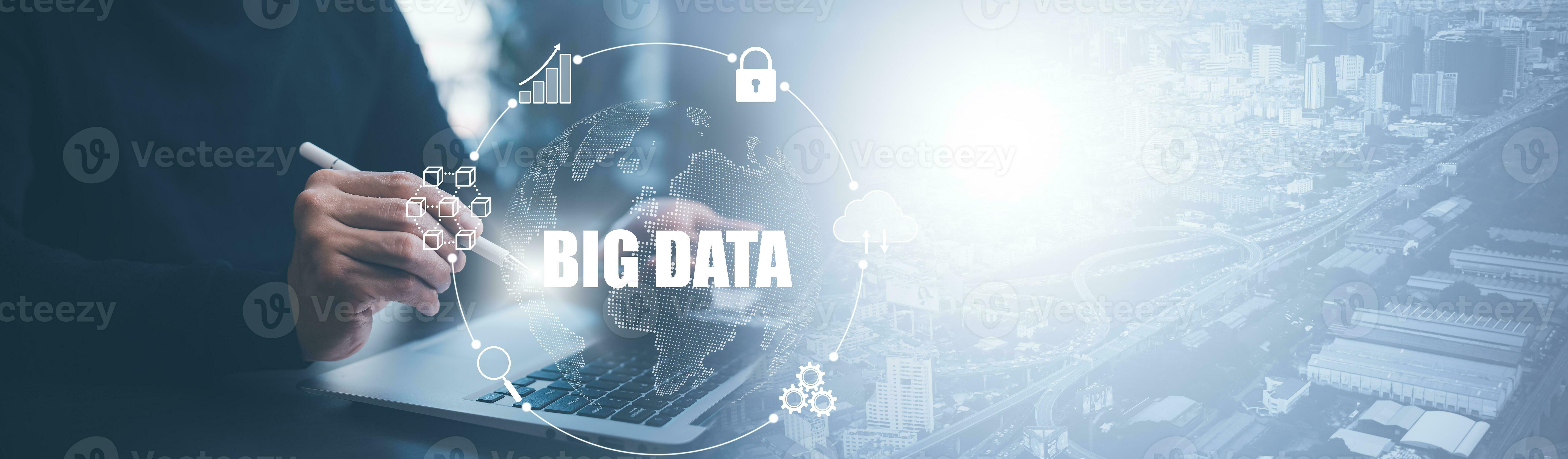 Businessman using laptops and touch virtual displays with Big data, AI ...