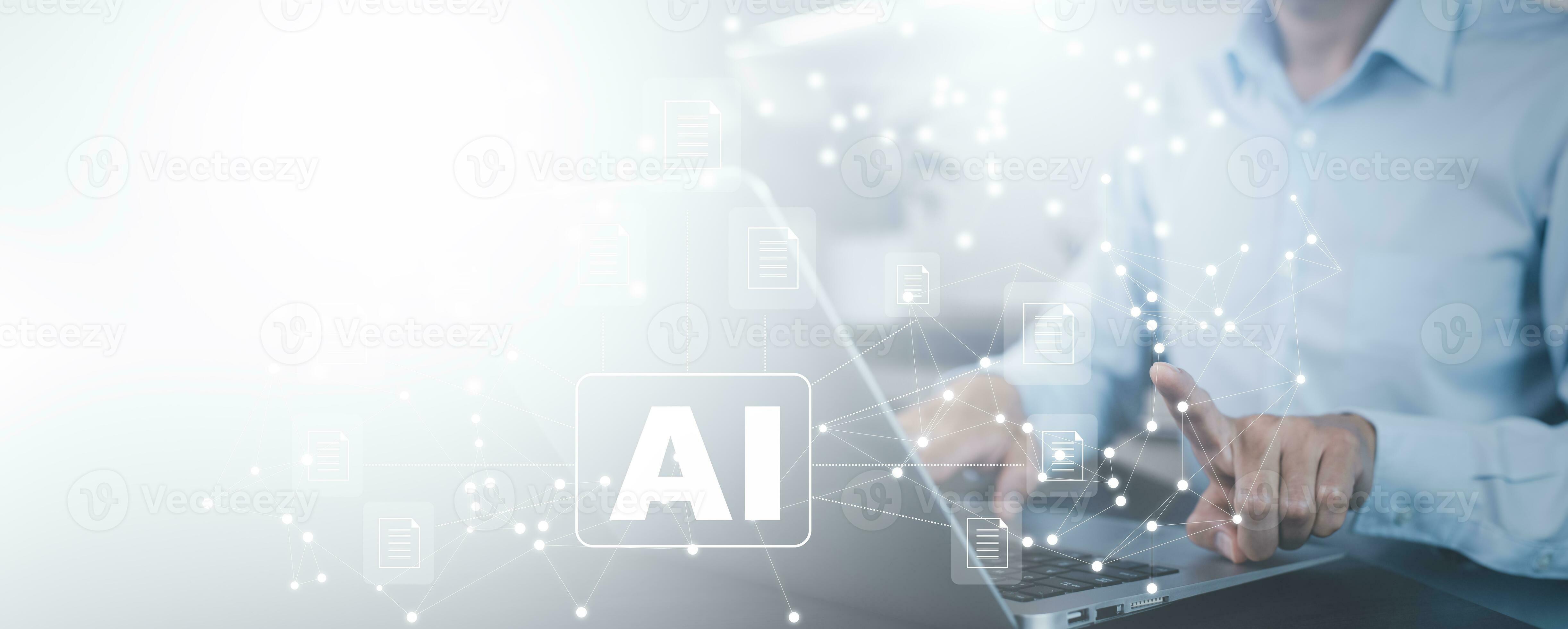 Programmer people working laptops or smartphones with AI, artificial ...