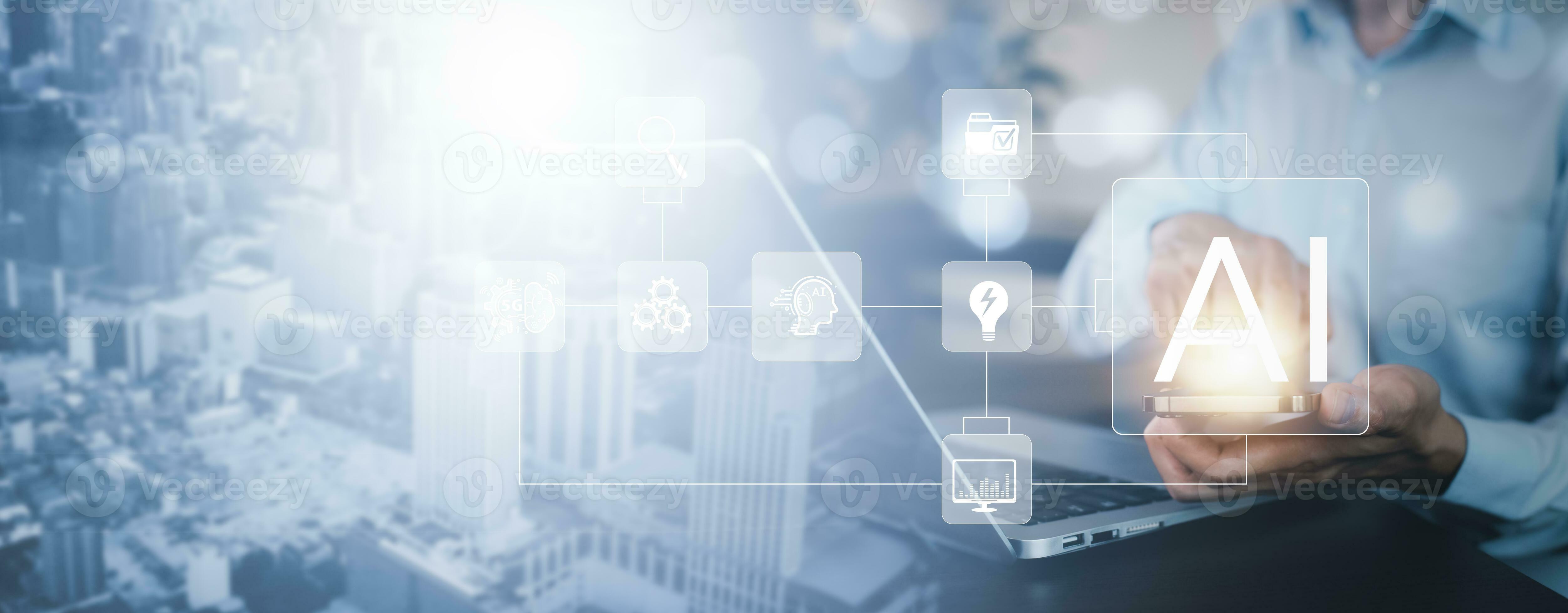 Programmer people working laptops or smartphones with AI, artificial ...