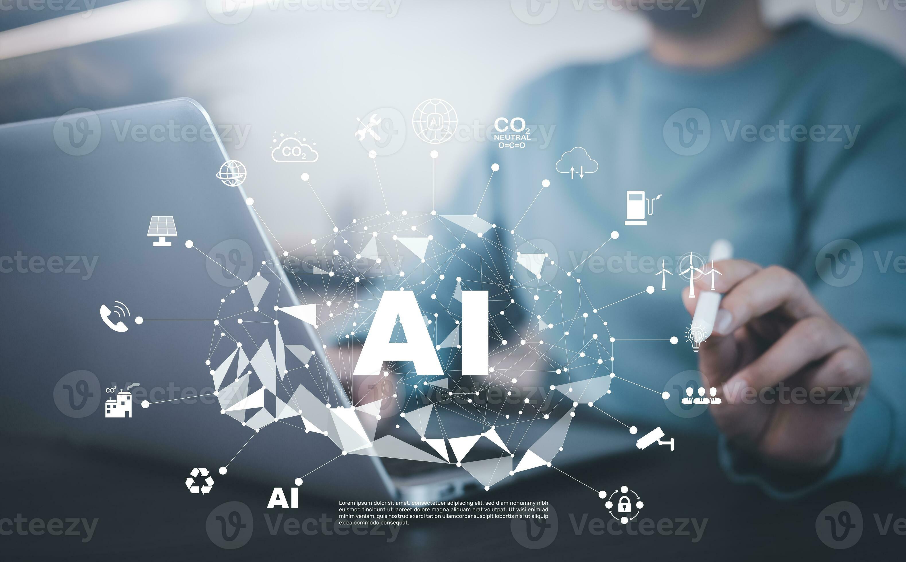 Programmer people working laptops or smartphones with AI, artificial intelligence software ...