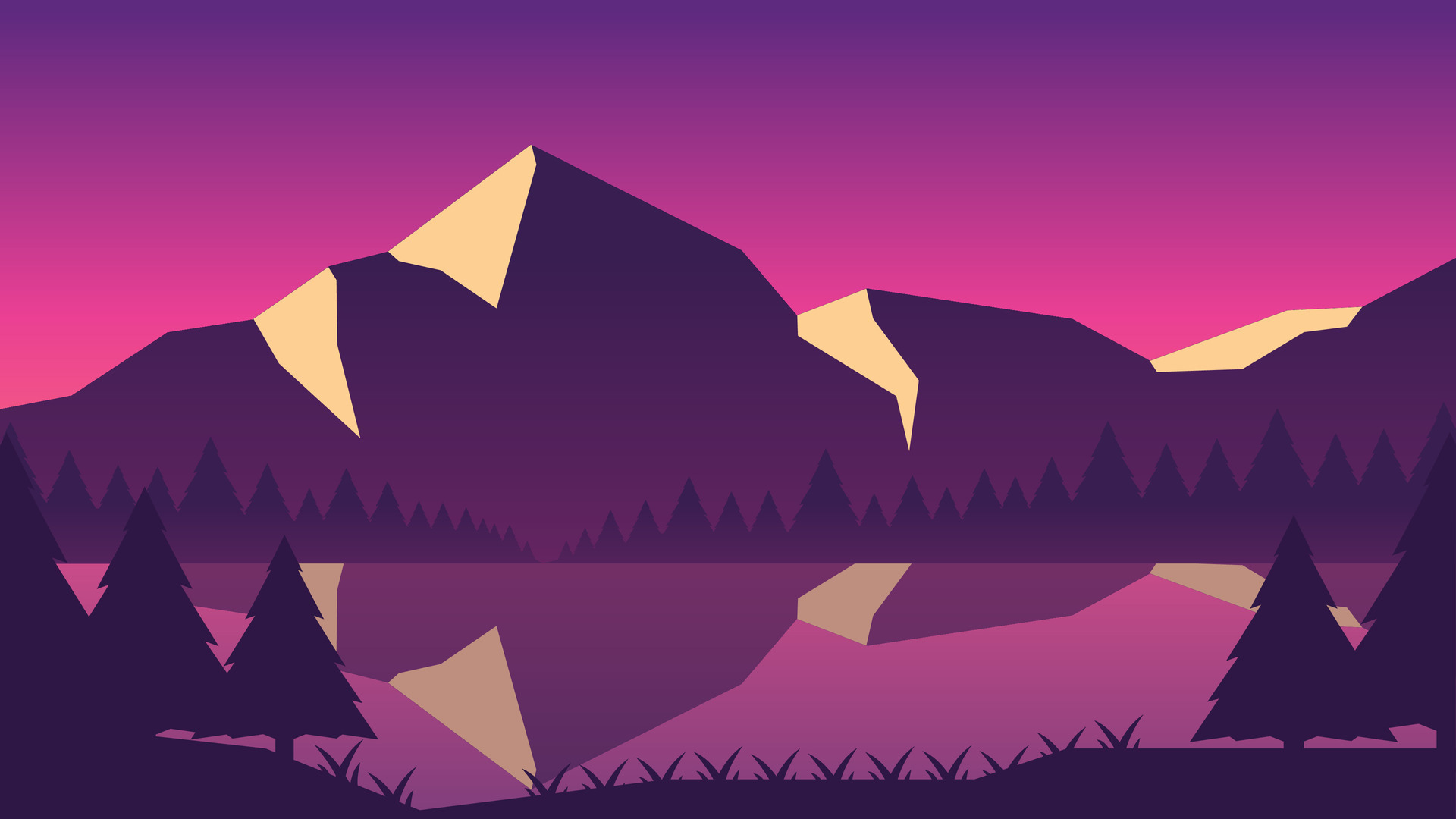 Mountain lake landscape in the night vector illustration. Mountain ...