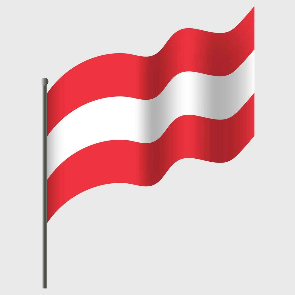 Waved Austria Flag Austrian Flag On Flagpole Vector Emblem Of Austria