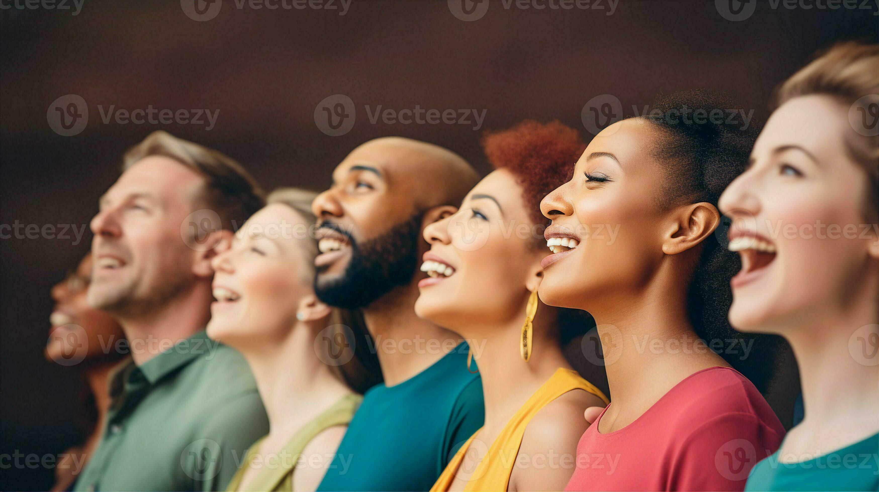 A diverse choir singing in harmony, voices blending into a melodious symphony of unity ...
