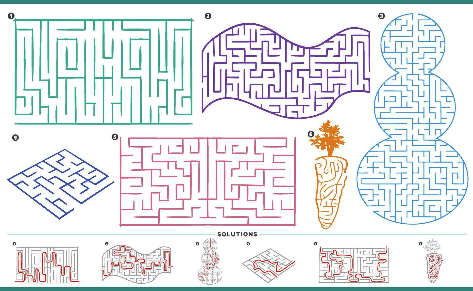 maze puzzle activities graphs set with solutions 30201420 Vector Art at ...