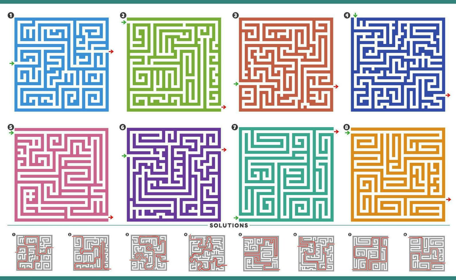 maze puzzle activities graphs set with solutions 30201438 Vector Art at ...