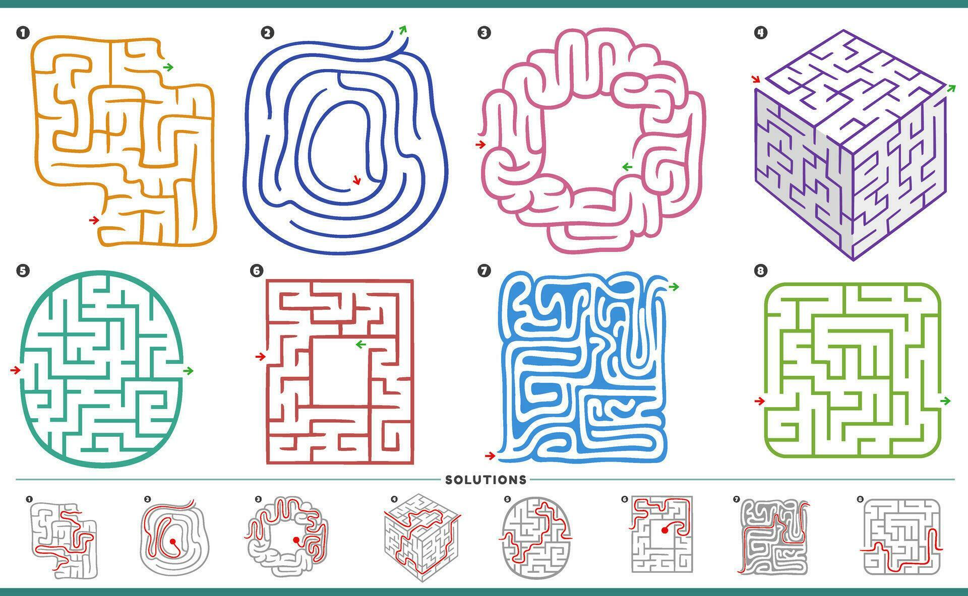 maze puzzle activities graphs set with solutions 30201442 Vector Art at ...