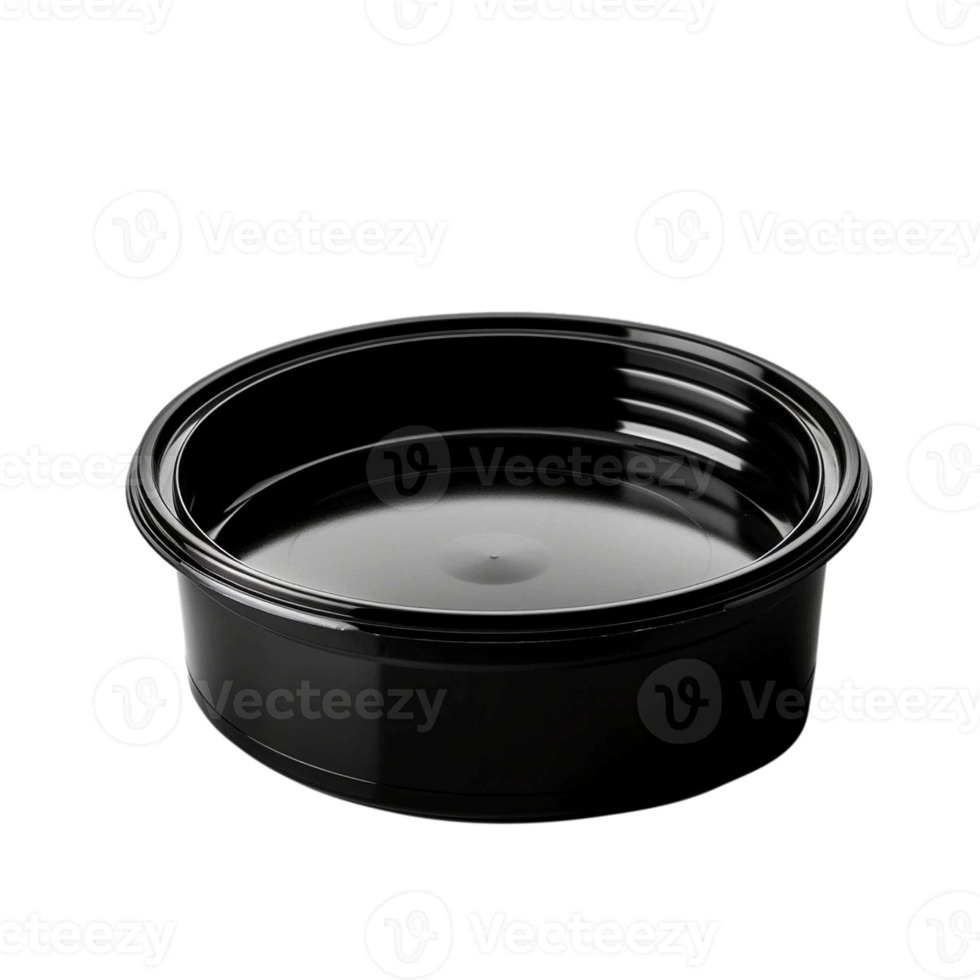 Plastic black empty round shaped container on the transparent ...